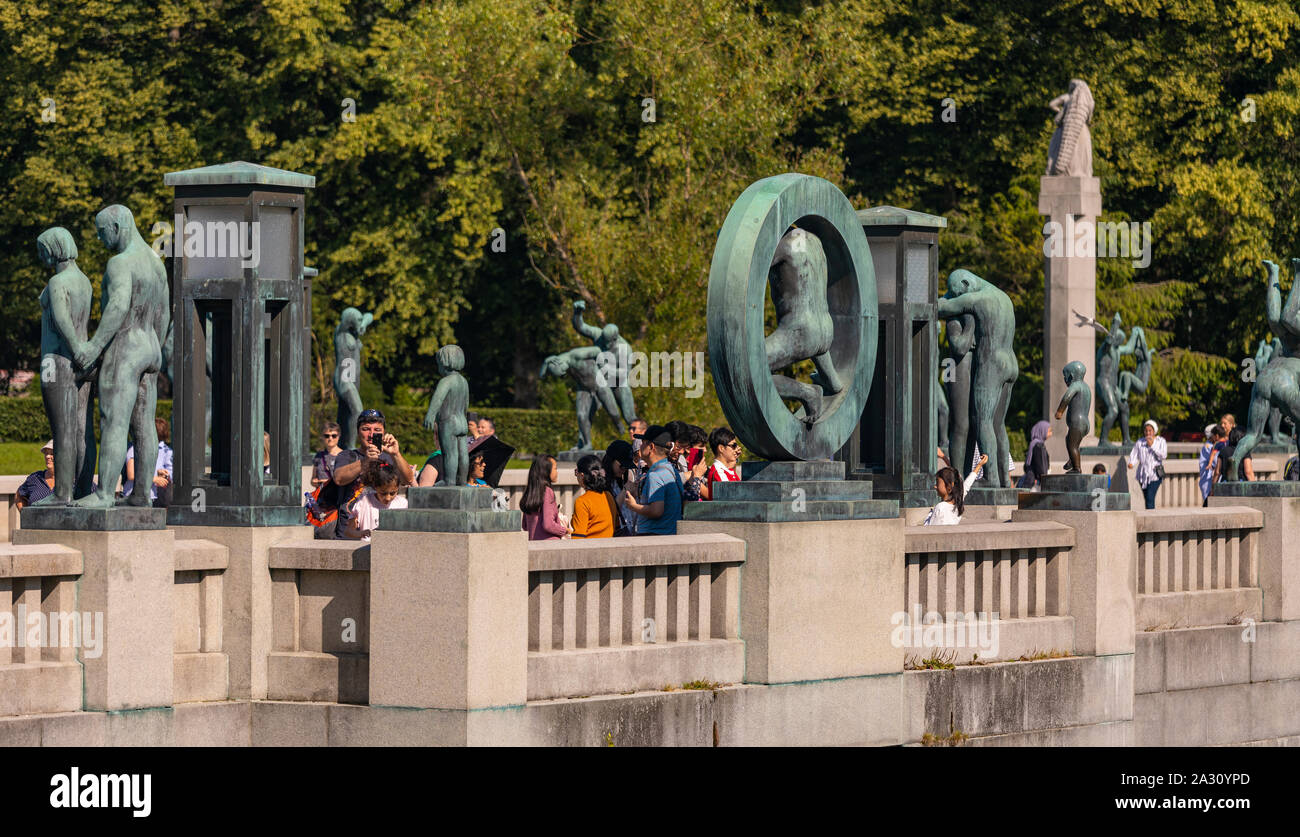 OSLO, NORWAY - People on bridge, Vigeland Sculpture area, in Frogner ...