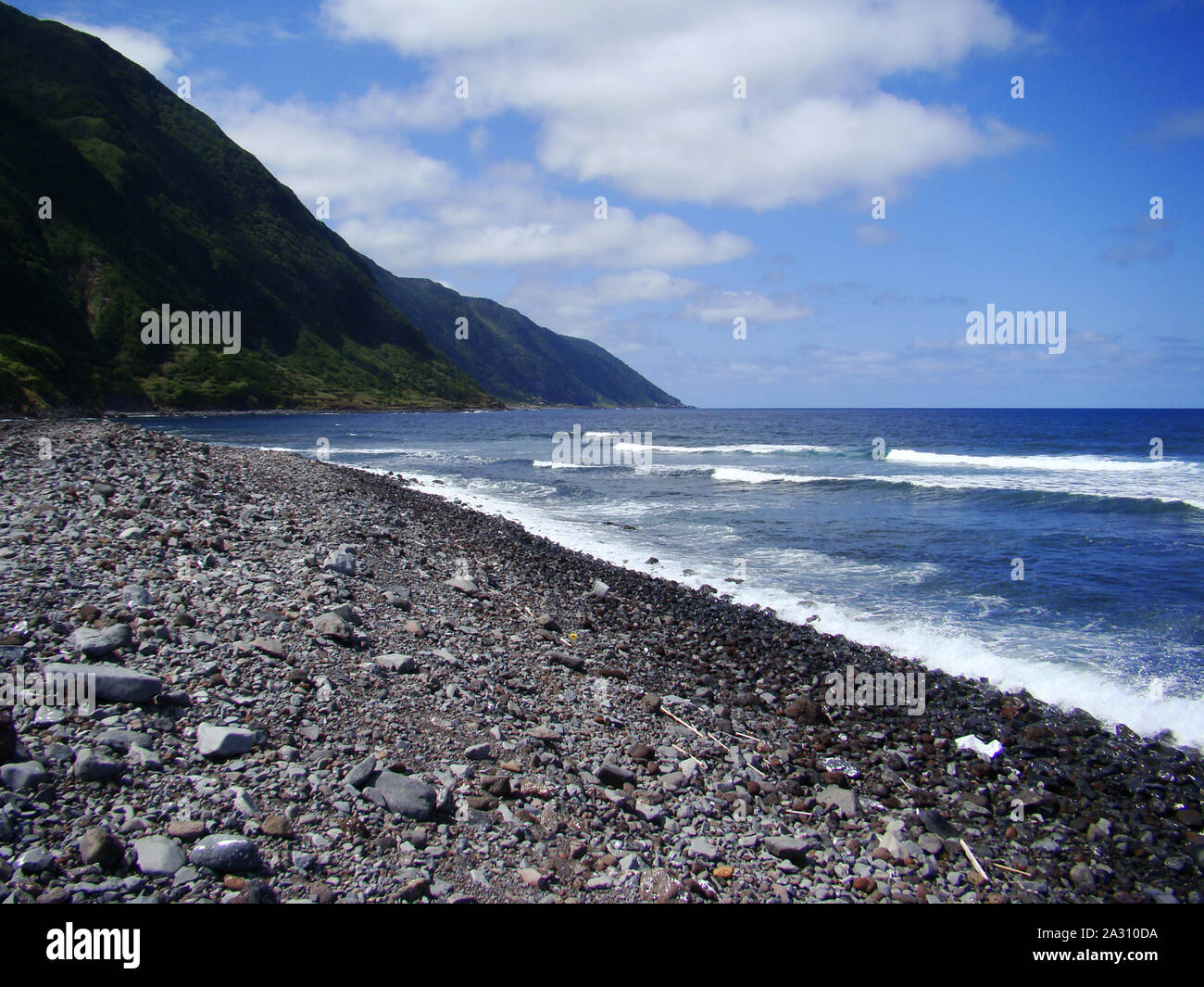 Coastal lagoons and steep sea cliffs in Sao Jorge island, Azores ...