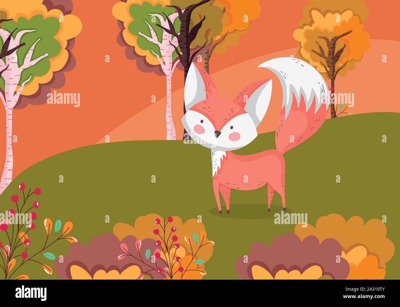 cute fox in the meadow foliage hello autumn vector illustration Stock Vector Image & Art - Alamy