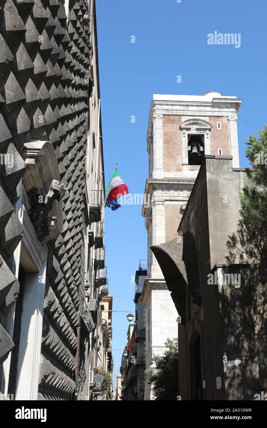 Tower of Saint Chiara in Naples in Italy on the road called ...