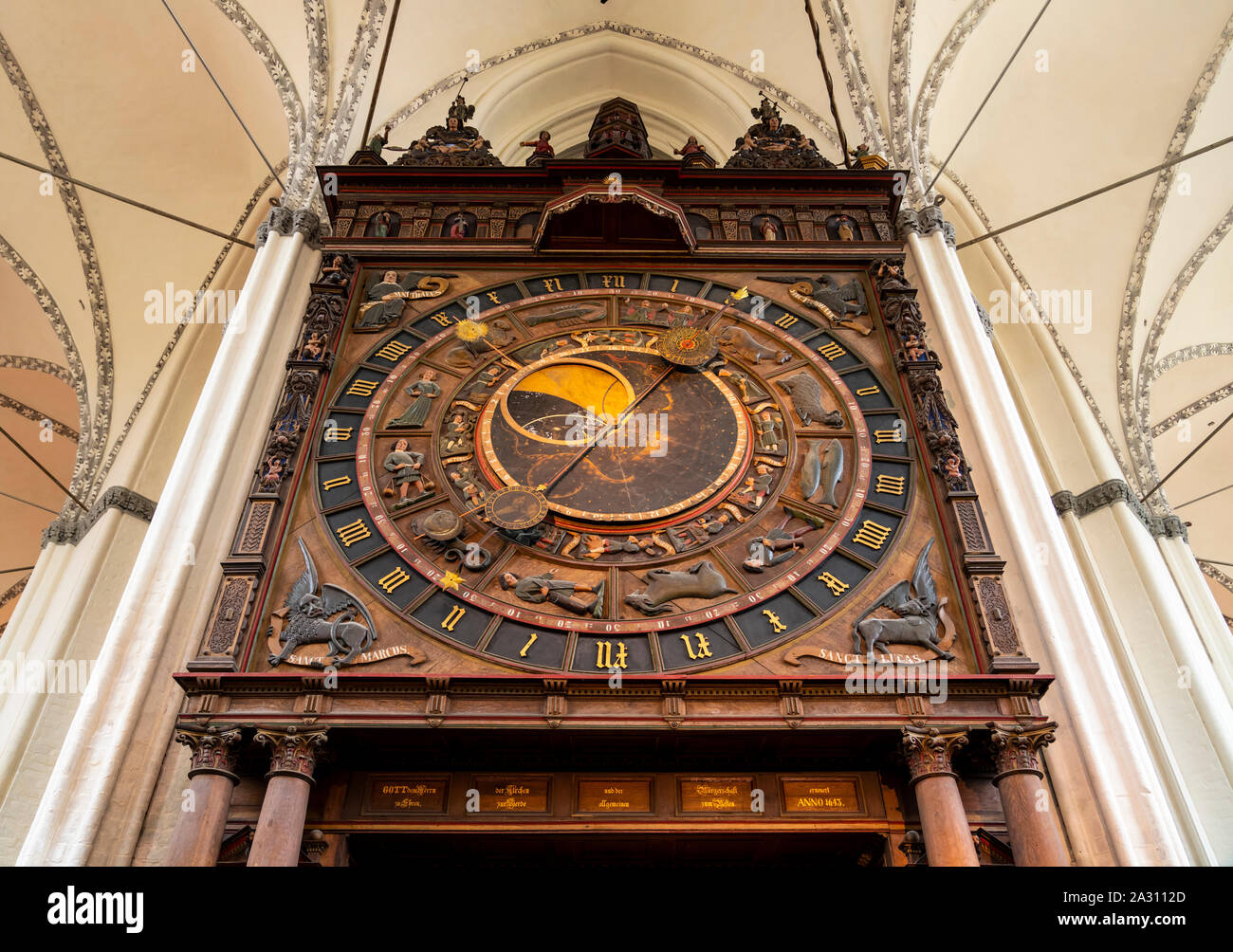 The interior Astronomical Clock of the St. Mary's Church in Rostock ...