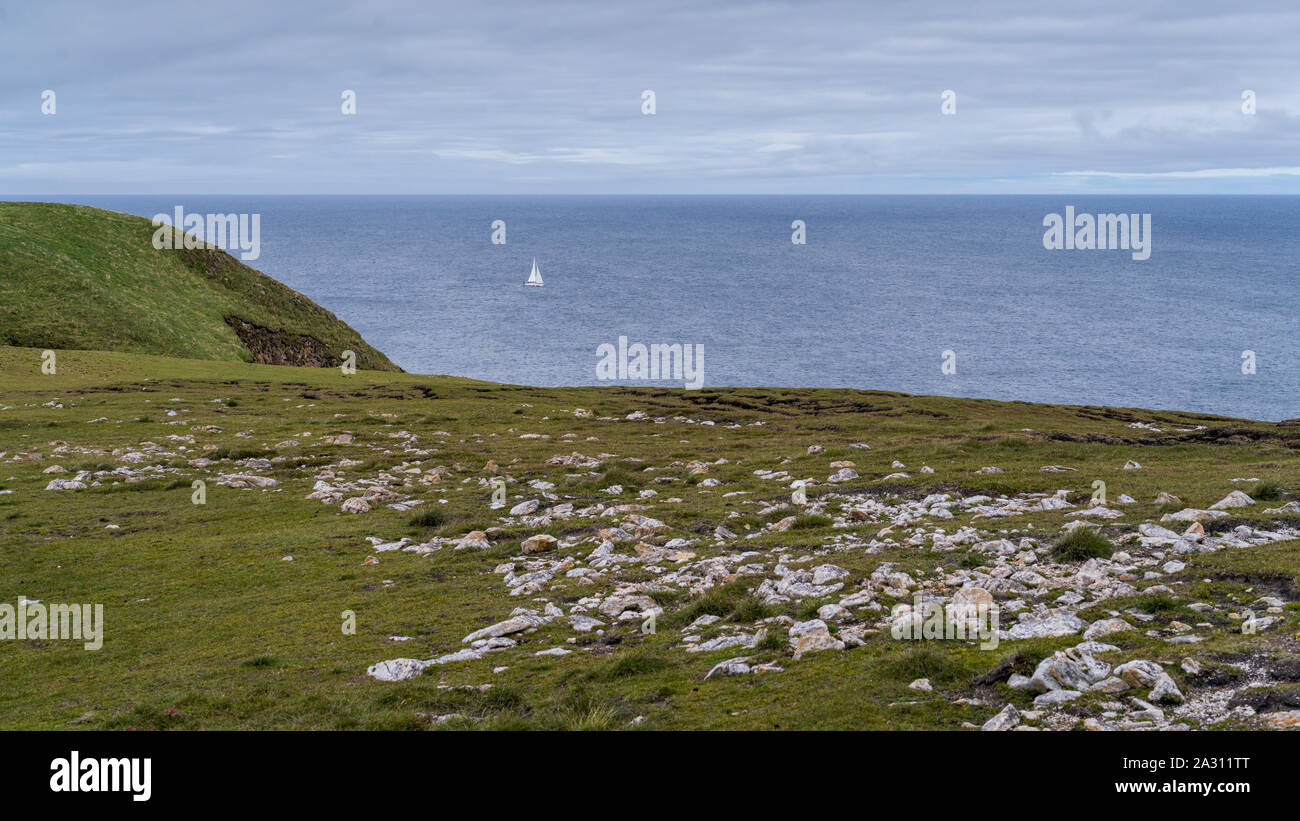 Sailboat off Erris Peninsula, Erris Head Loop Walk, Glenamoy, Belmullet ...