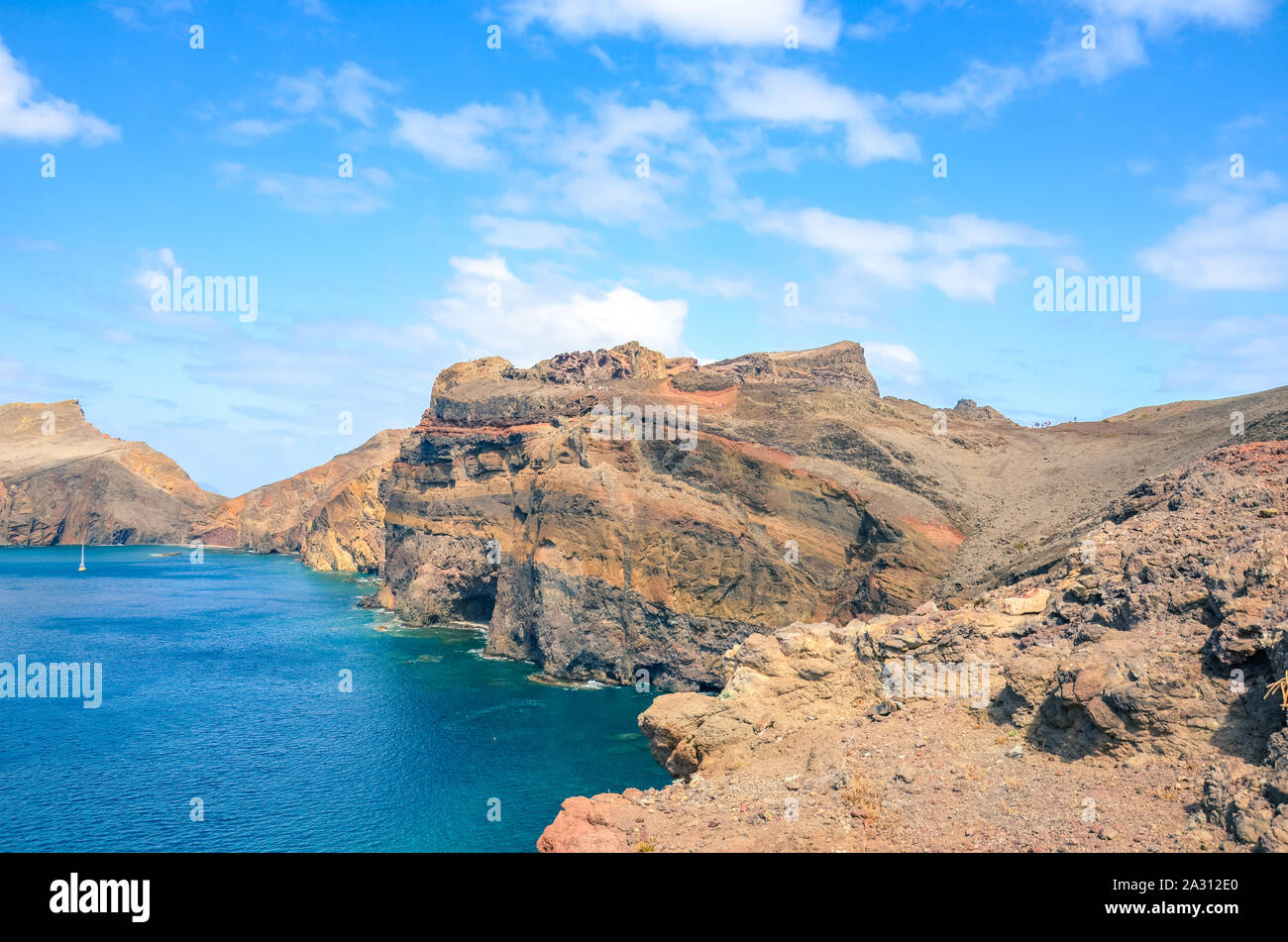 Volcanic cliffs of Ponta de Sao Lourenco, Madeira Island, Portugal. The ...