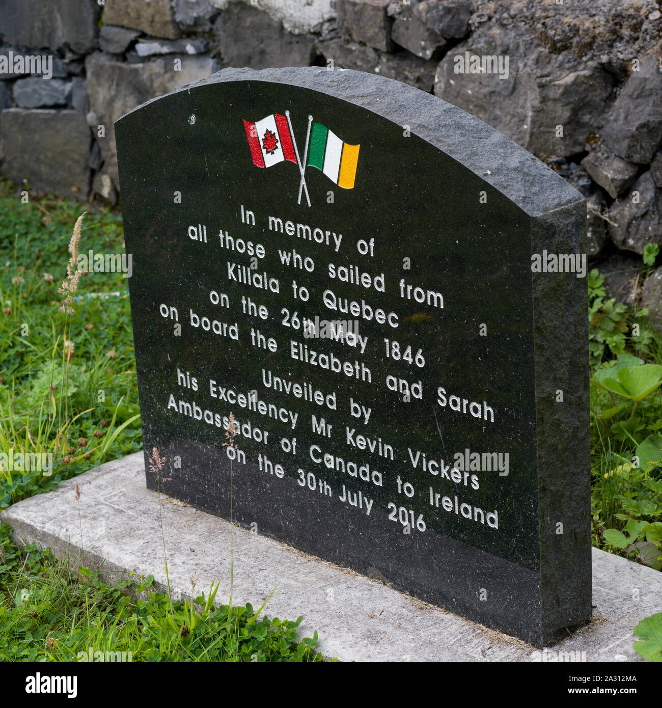 Close-up of tombstone at memorial, Killala Town, Killala, County Mayo ...