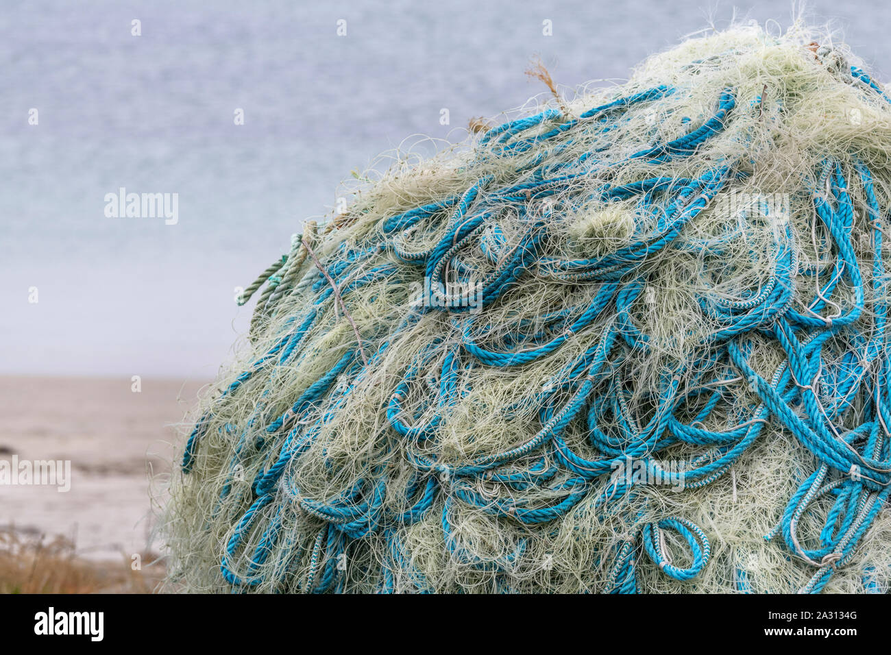 Close-up of a pile of commercial fishing nets, Mullet Peninsula ...