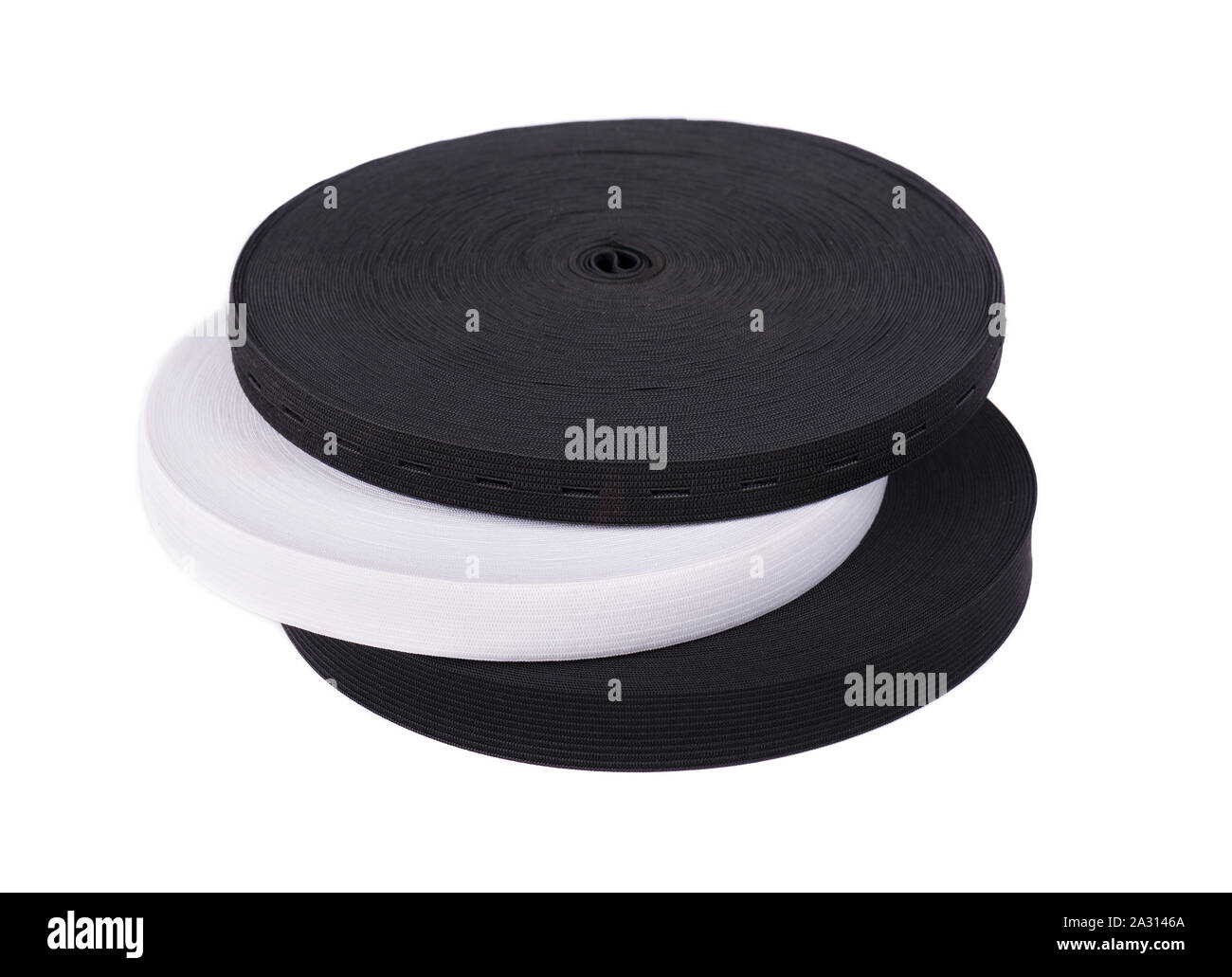 Black and white sewing elastic band isolated on white background. A ...