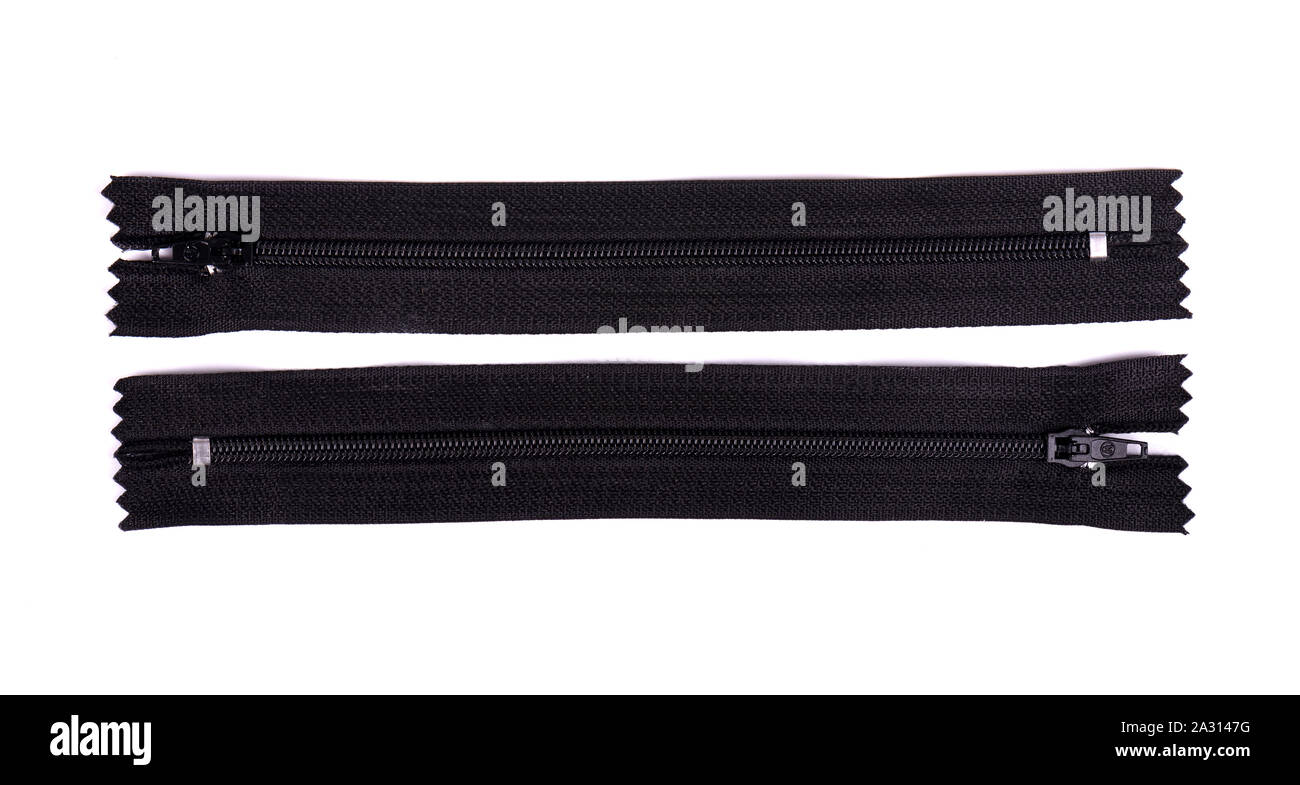 Closed black zipper isolated on white background. Black zipper for ...