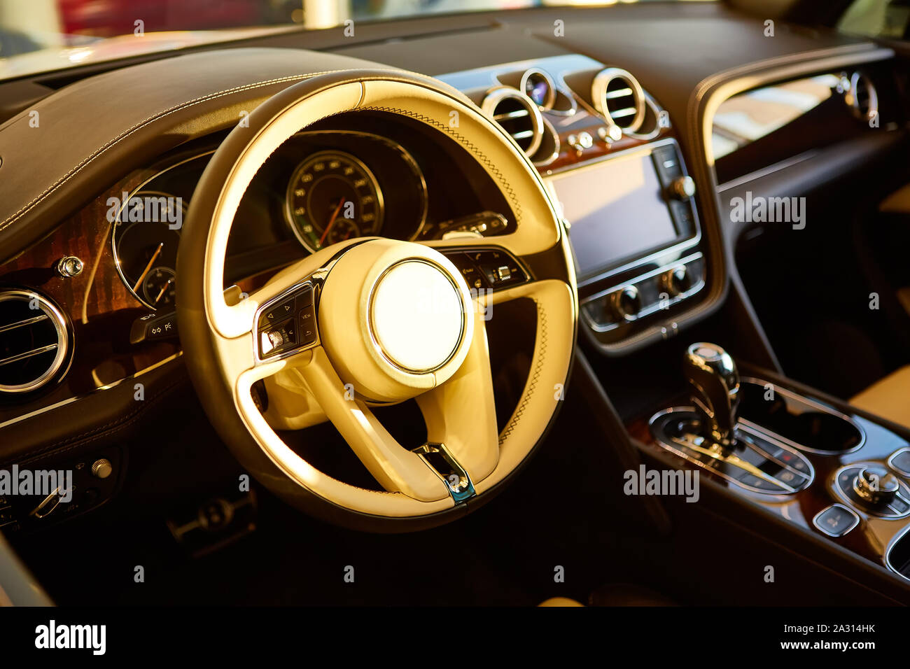 Interior view of car with leather salon Stock Photo - Alamy