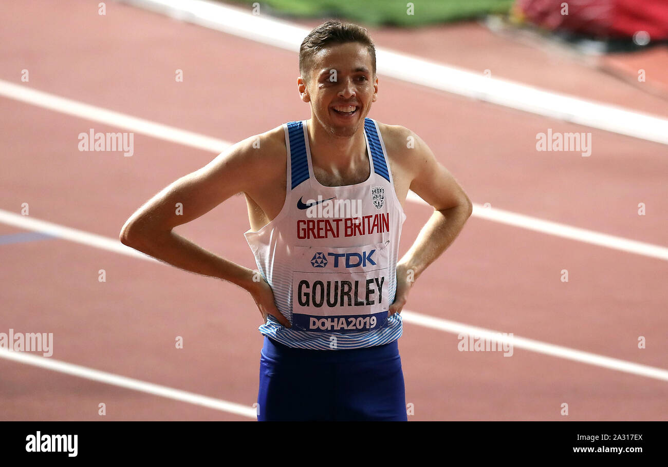 Great Britain's Neil Gourley crosses the finish line in the 1500 Metres ...