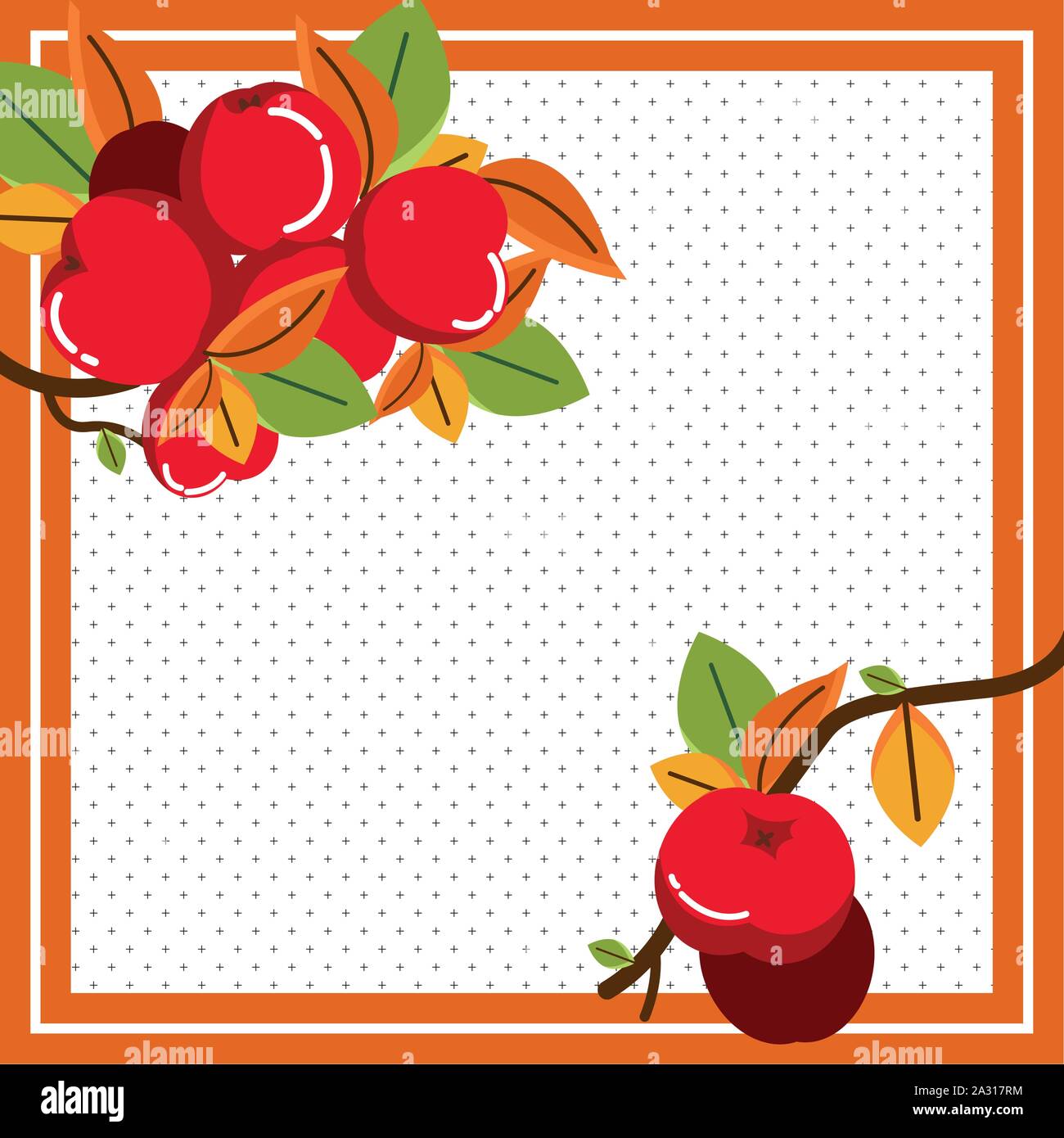 frame with apples of autumn in branches hanging Stock Vector Image ...