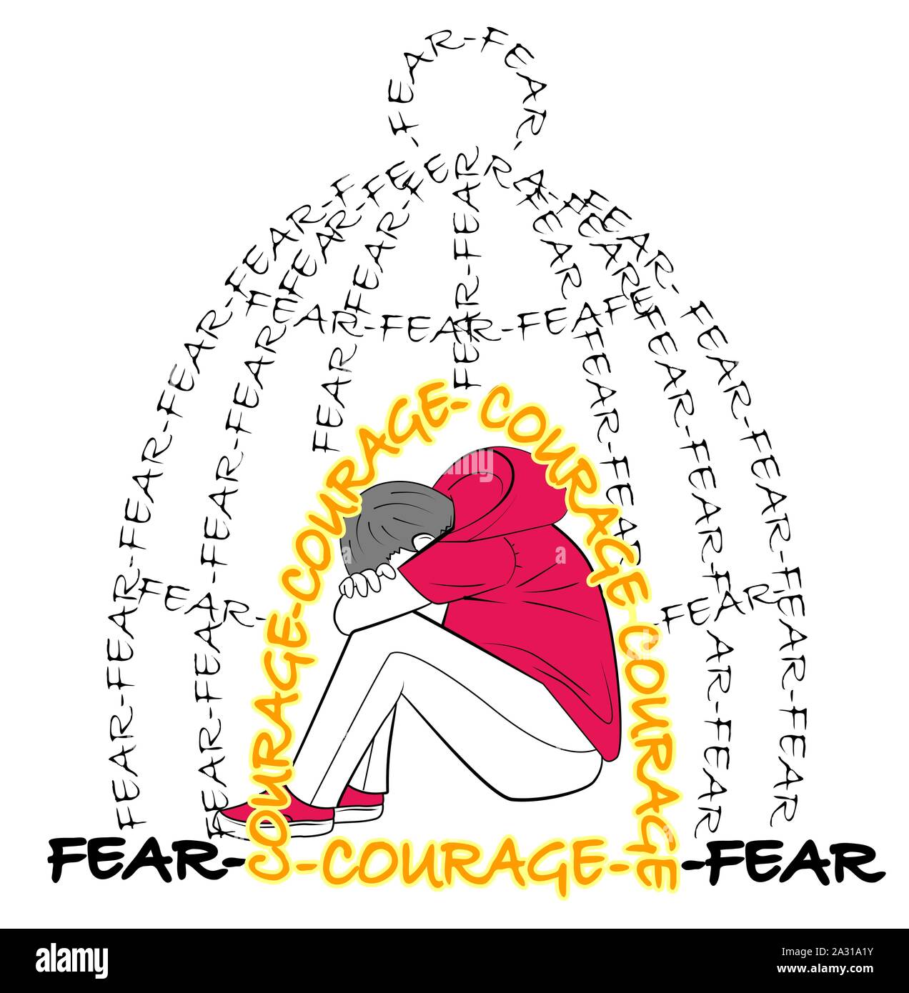 concept of emotion of fear in the form of a sad and depressed teenager ...