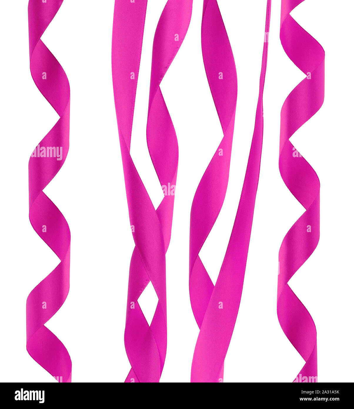 set of various pink ribbons isolated on white background, festive decor ...