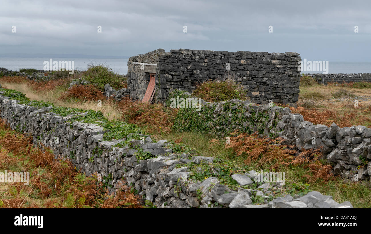 View of abandoned stone house, Kilronan, Inishmore, Aran Islands ...
