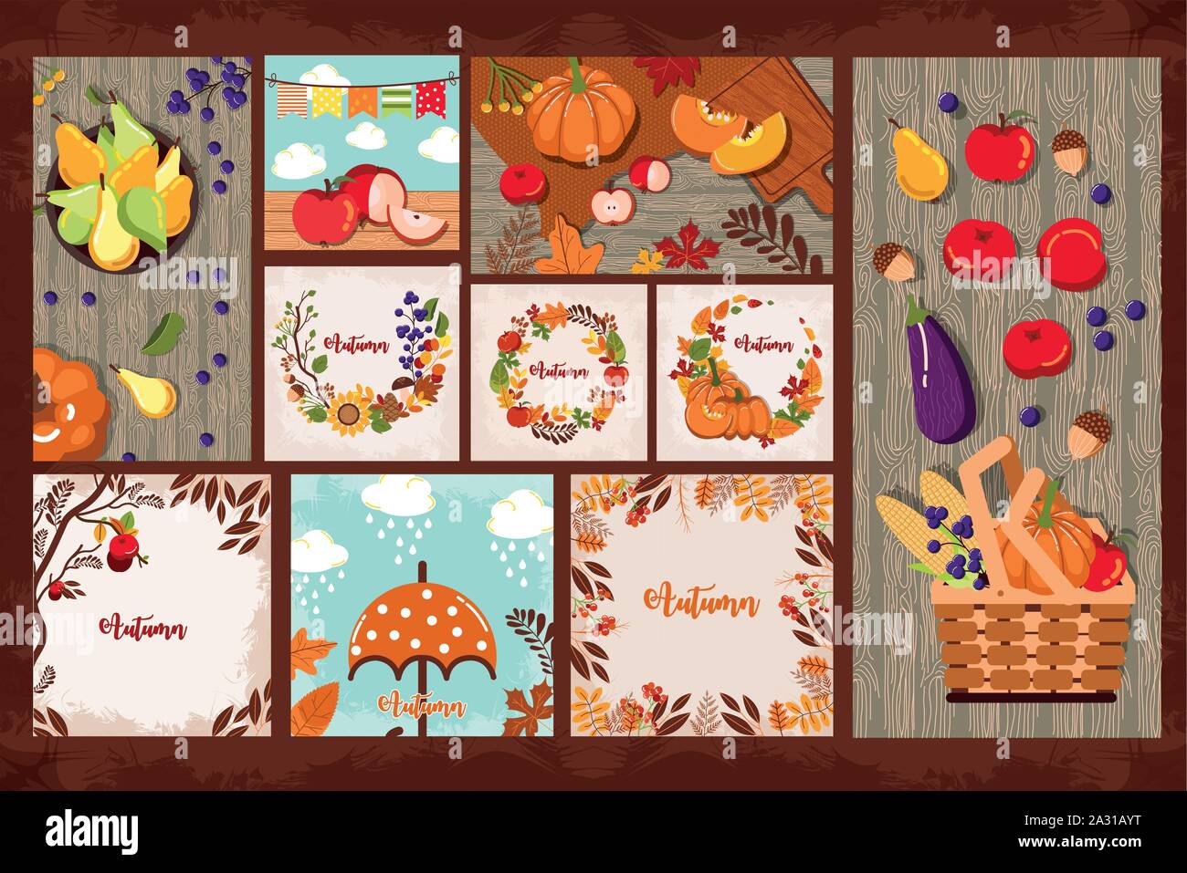 bundle of autumn cards seasonal icons Stock Vector Image & Art - Alamy