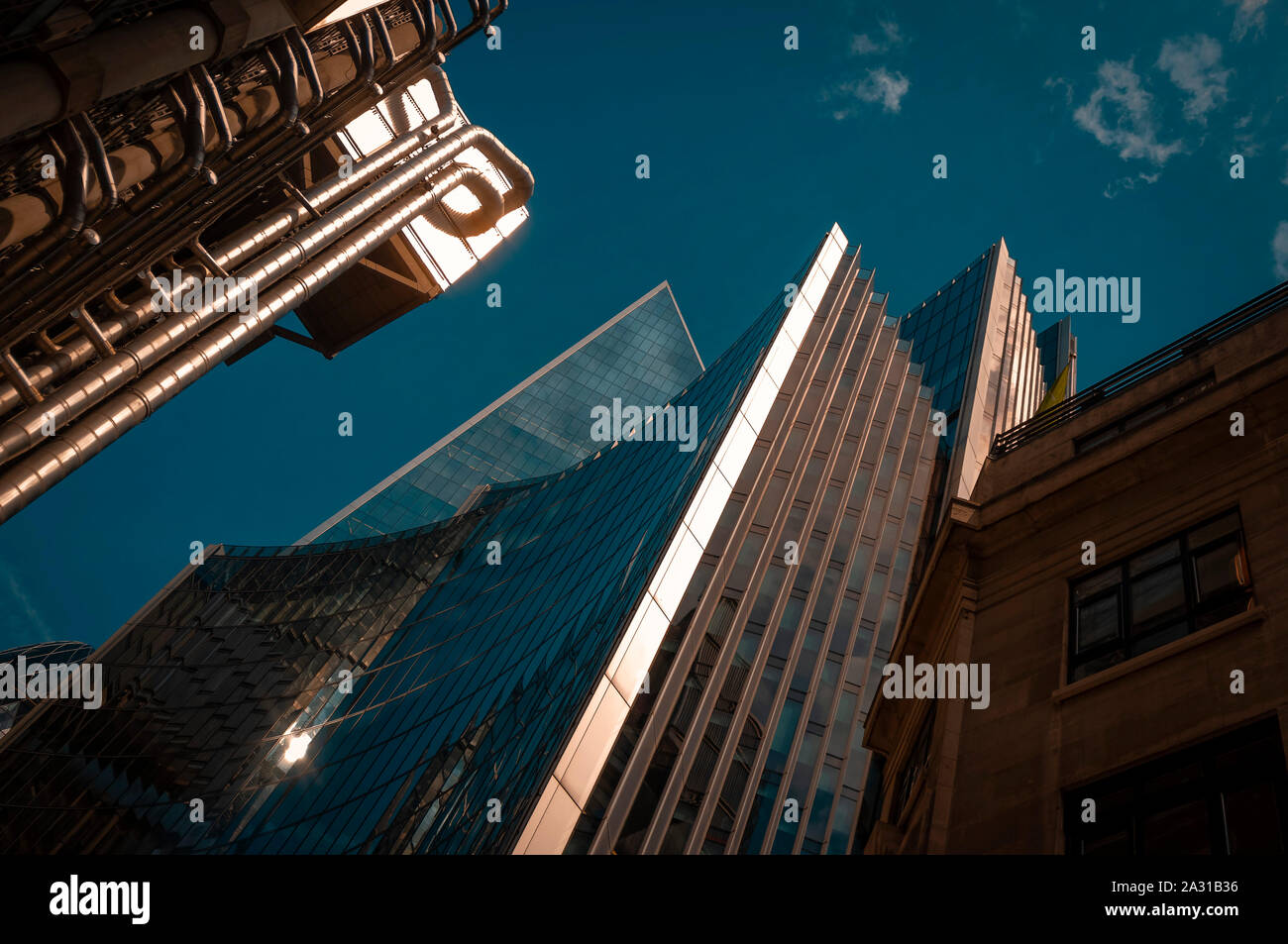 View looking upwards to The Lloyd's Building and The Willis Building in ...