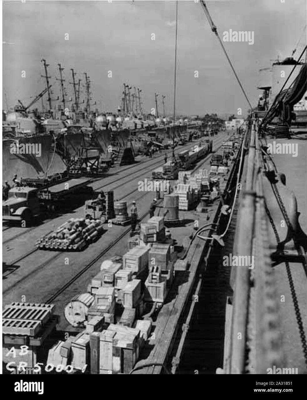 Equipment and supplies being loaded onto the USS CHILTON in San Diego ...