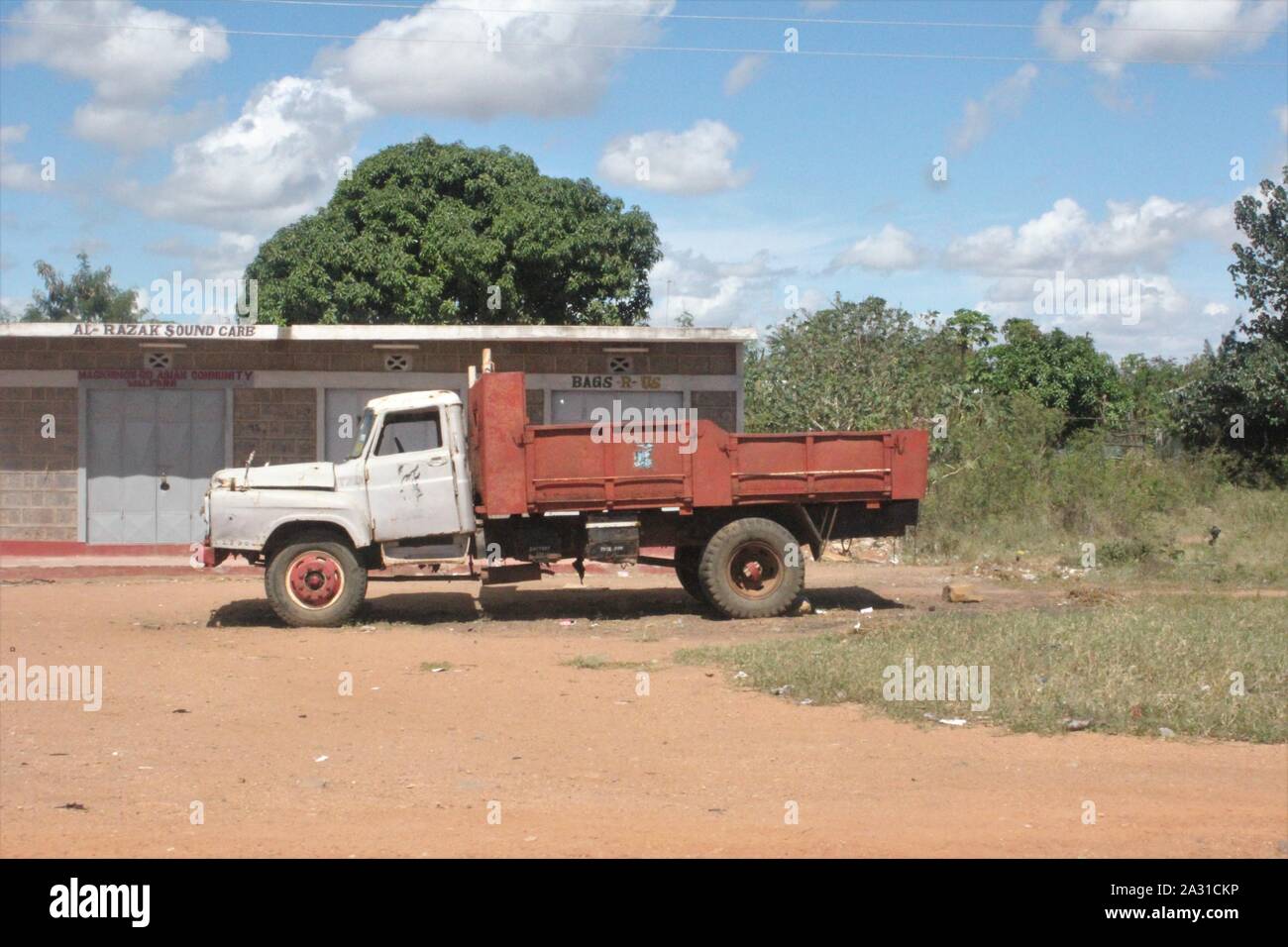 Mombasa Road in Kenya, Summer 2015 (km 70): Antique Dump Truck at a ...