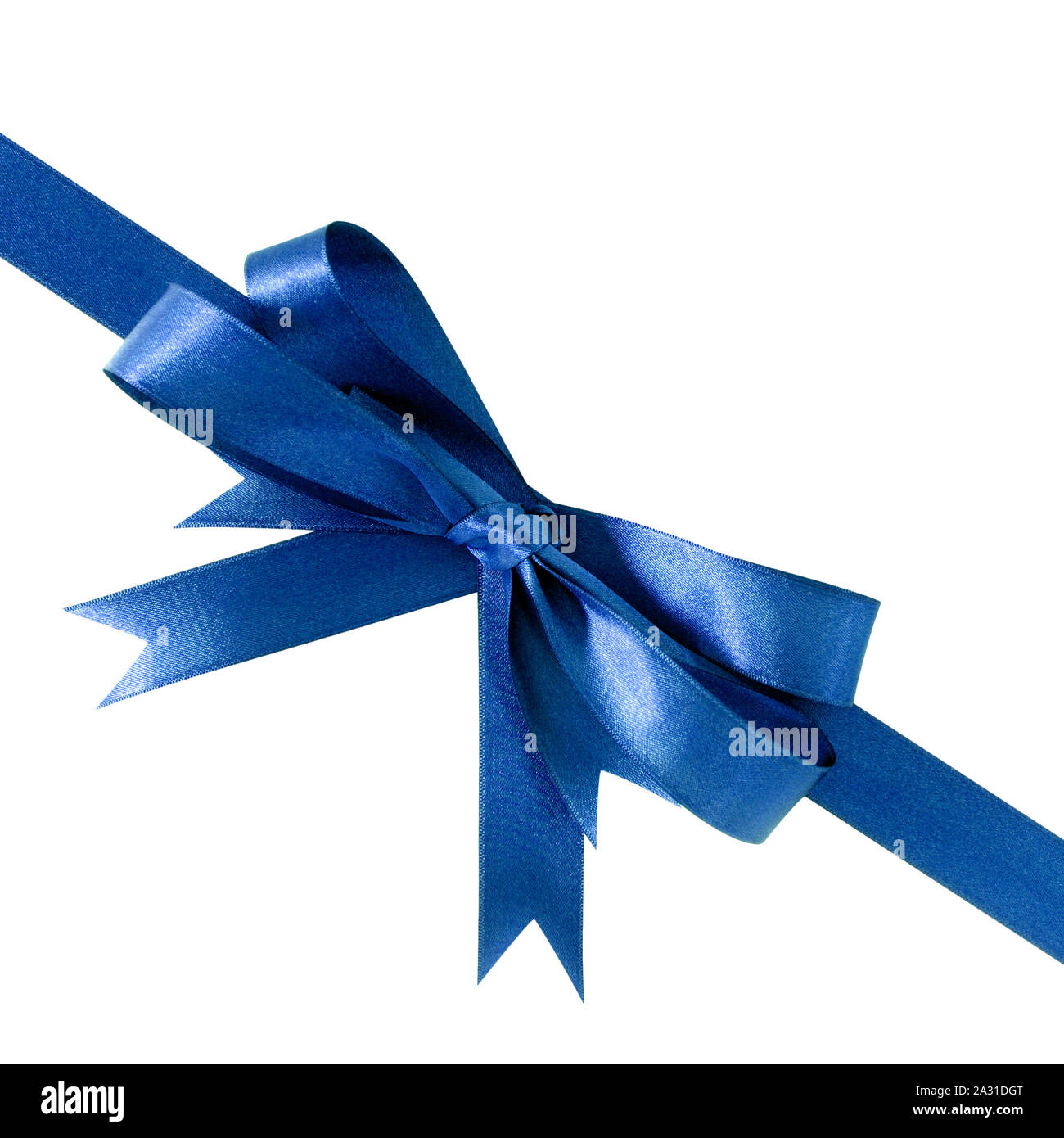 Deep royal blue gift ribbon bow corner diagonal isolated on white Stock ...