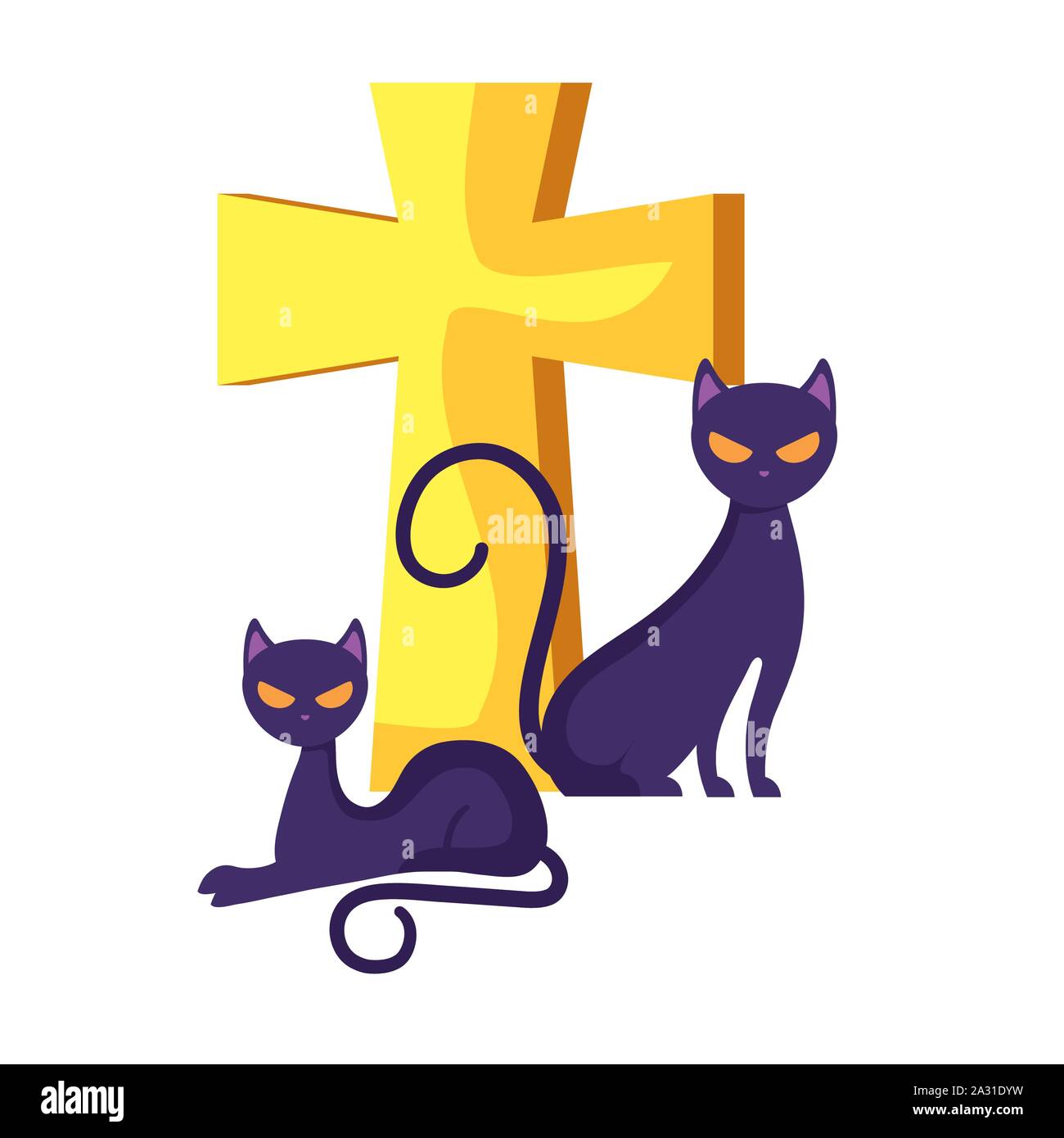 cats feline animals of halloween with cross vector illustration design ...