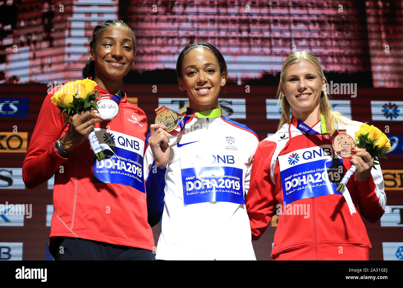 Great Britain's Katarina Johnson-Thompson, Belgium's Nafissatou Thiam ...