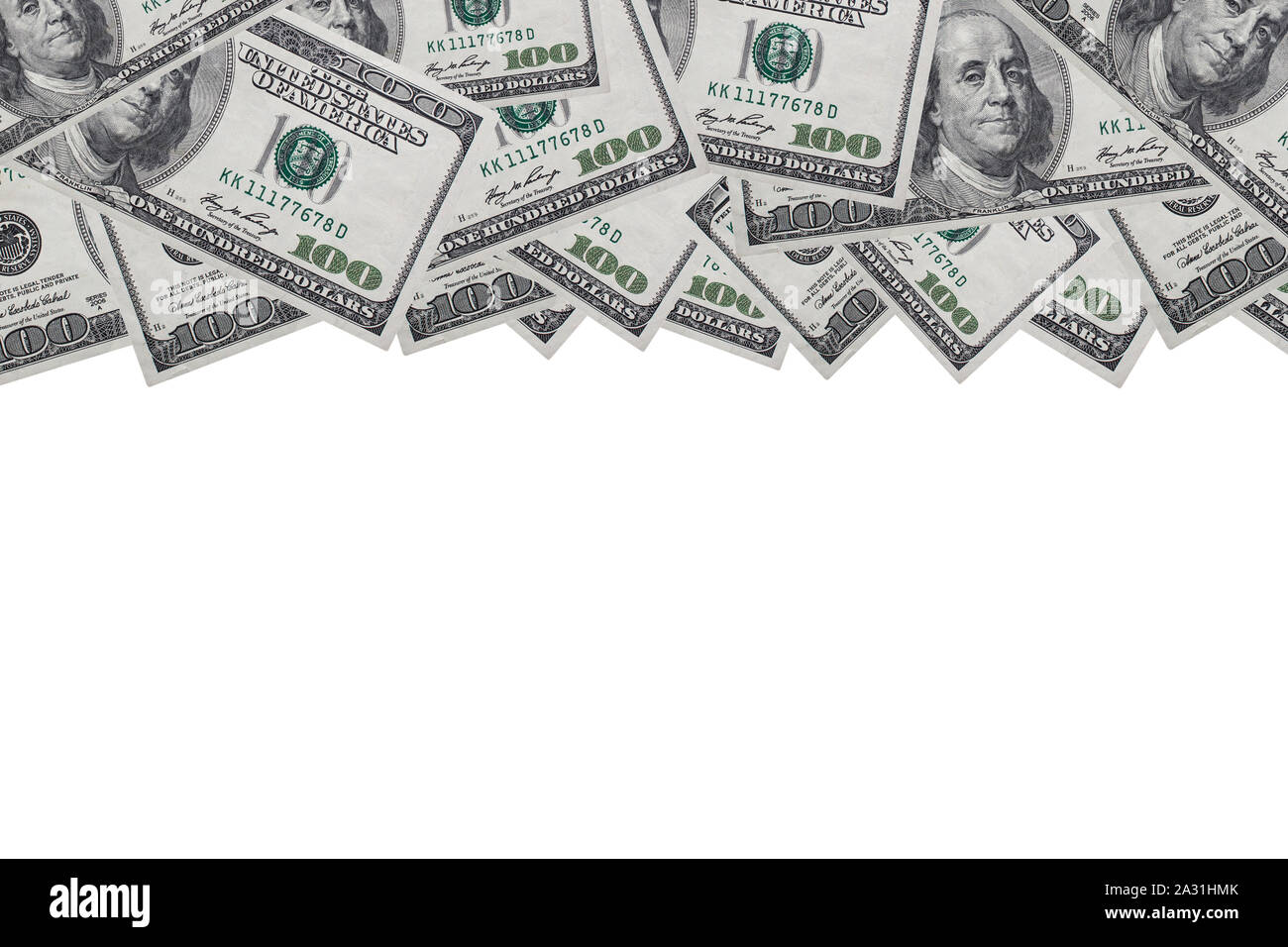 Background of 100 dollar bills on a white background with a place for ...
