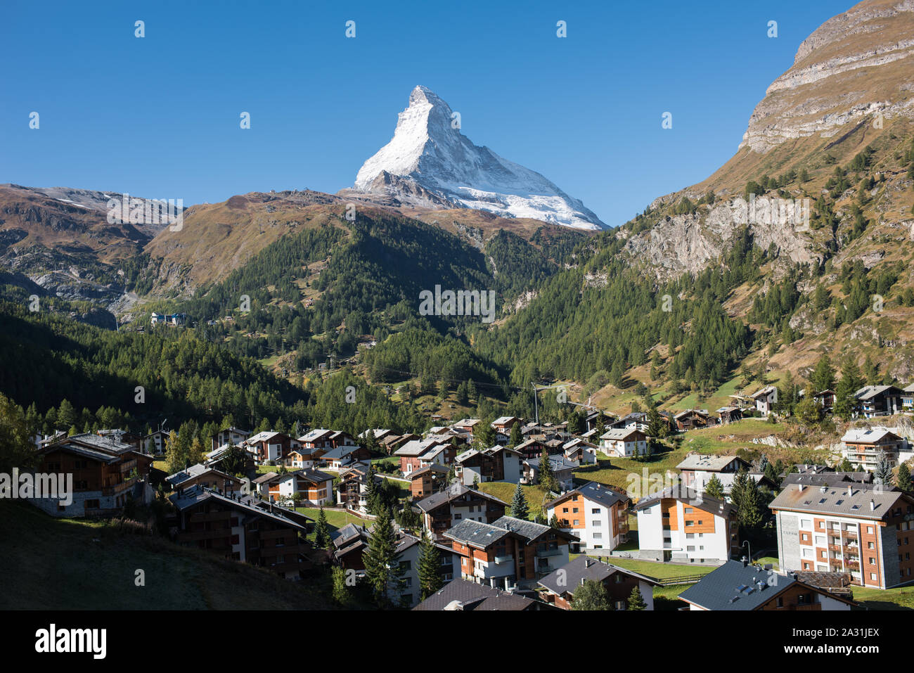 Zermatt switzerland at a sunny day with view to the Matterhorn Stock ...