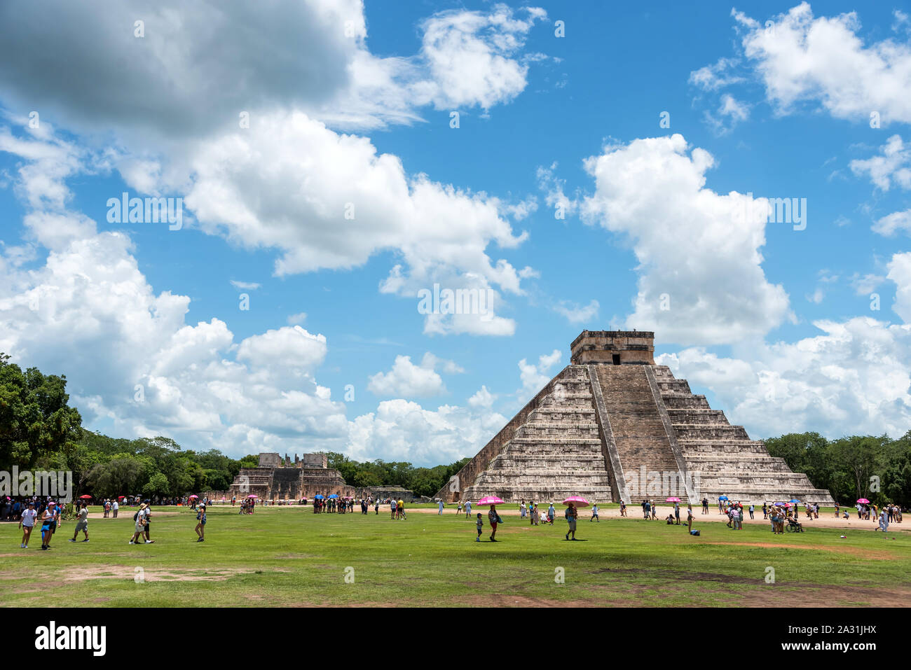 September 9, 2019: Tourist visiting the Mayan pyramid of Chicken Izt ...