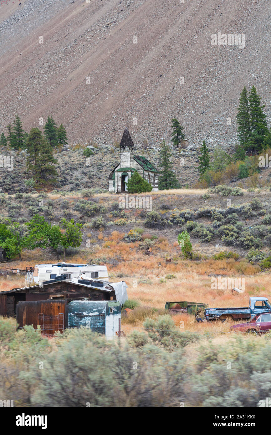 Small remote community alongside the Canadian Pacific railway track ...