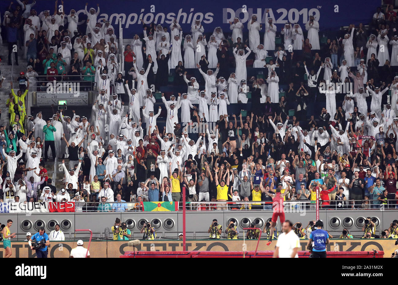 Qatar's Mutaz Essa Barshim celebrates during the High Jump Men's Final ...