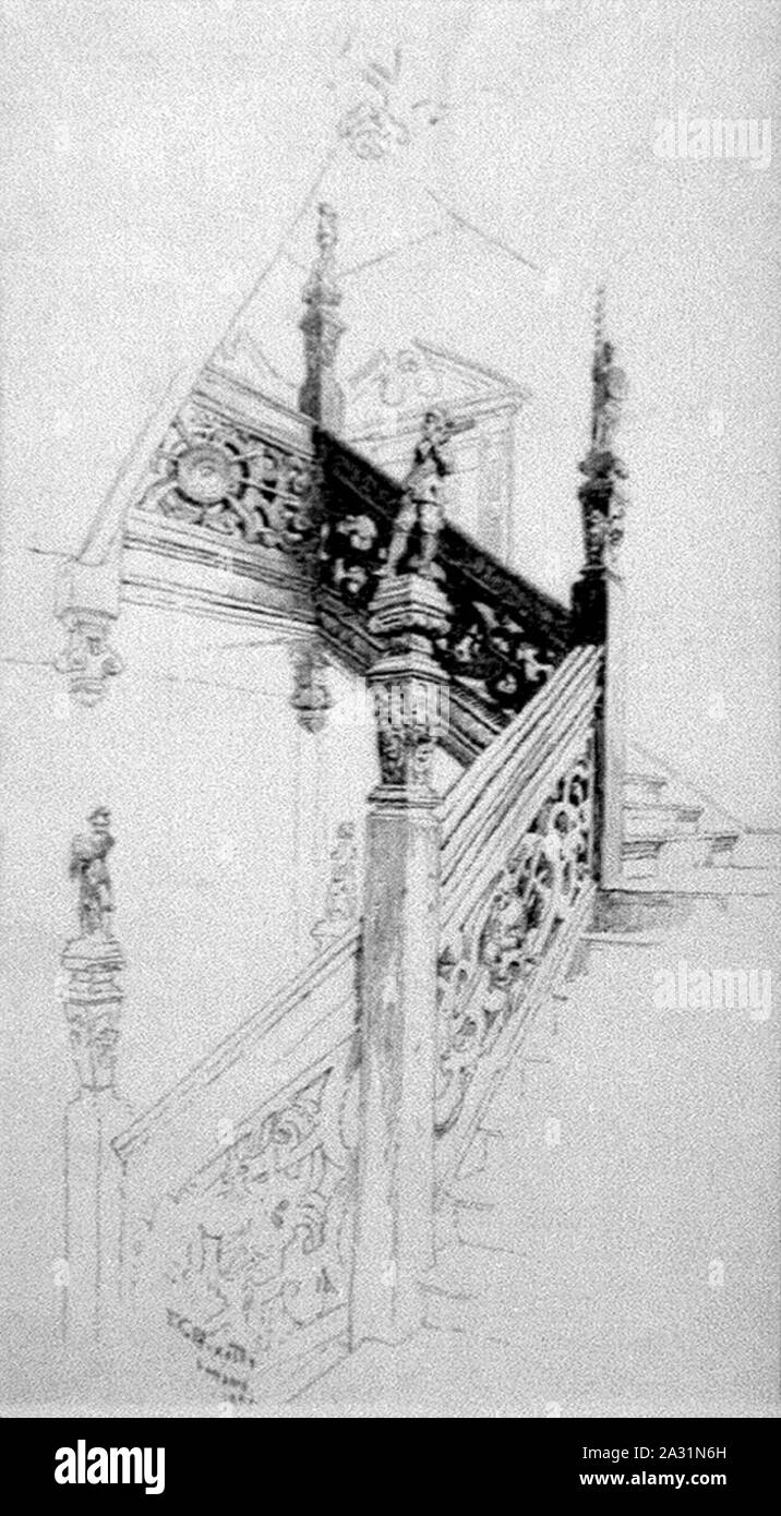 Ernest Peixotto, Staircase in Cromwell House, Highgate, London Stock ...
