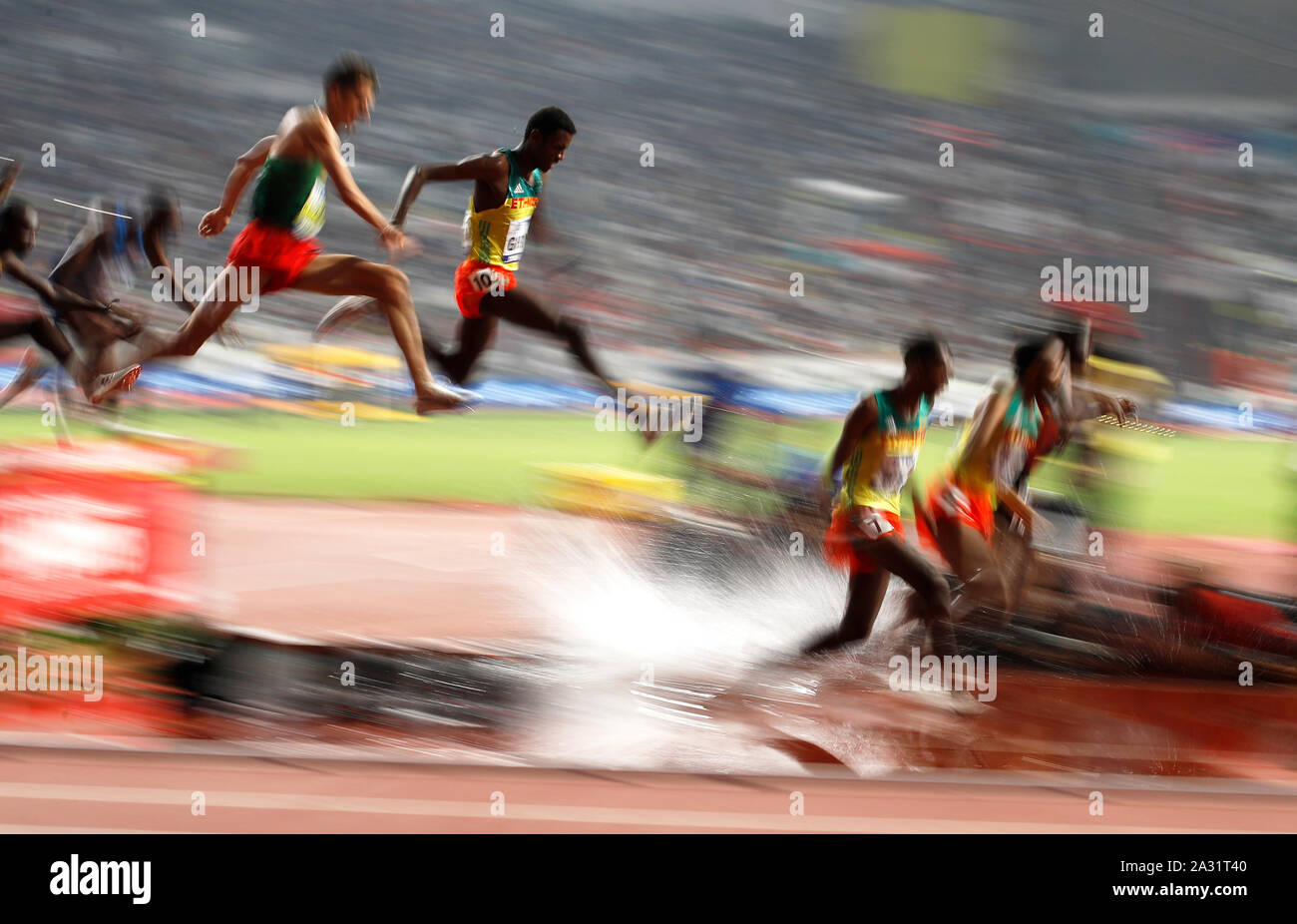 General view of the runners in the 300 Metres Steeplechase Men's Final ...