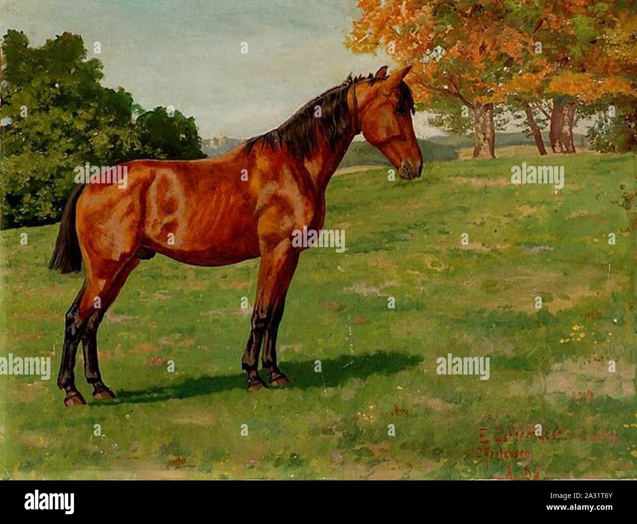 Ernst Ludwig Ostermayer - Pferd vor einer Landschaft 1903 Stock Photo ...