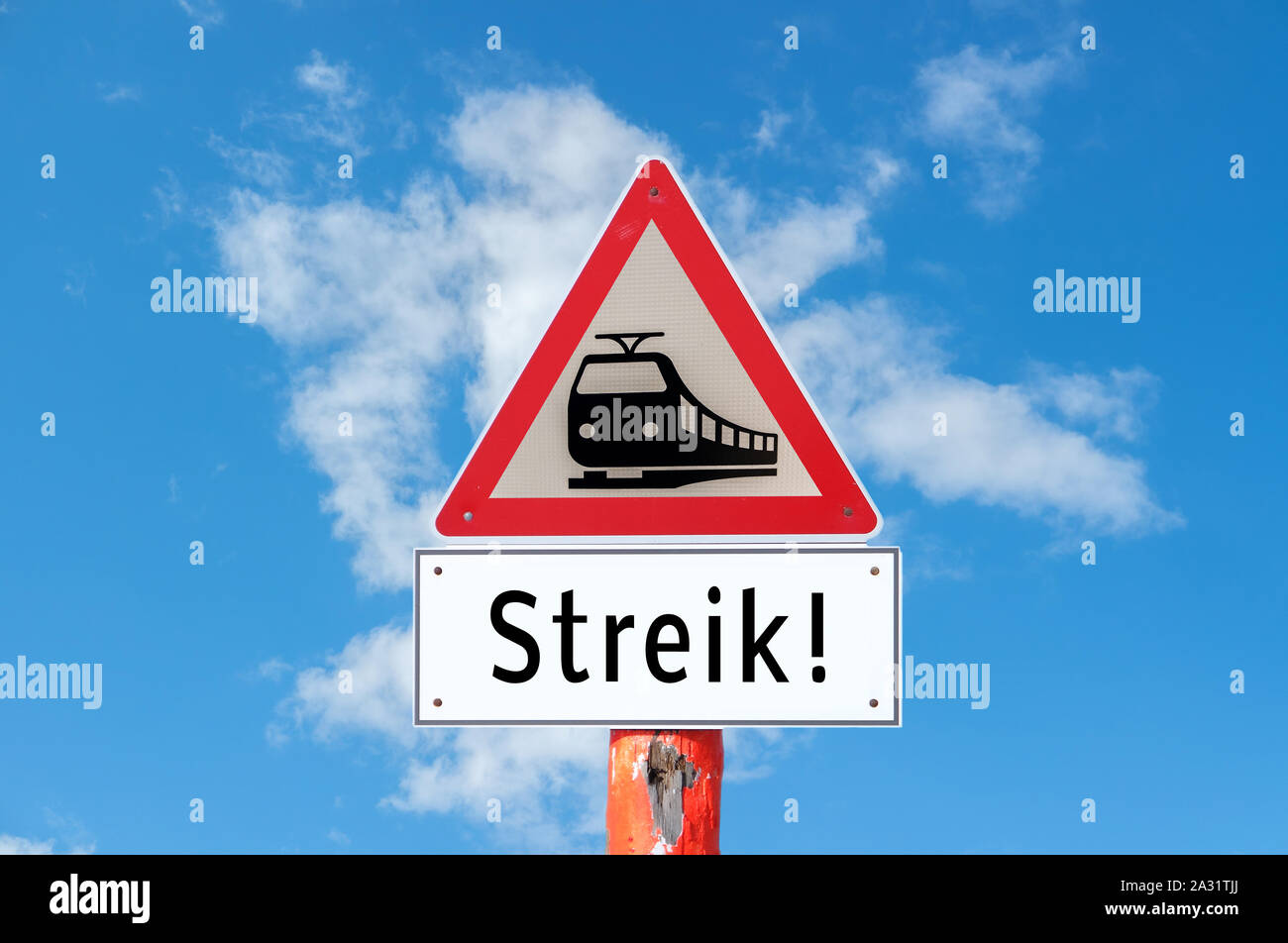 Attention railway strike sign Stock Photo - Alamy