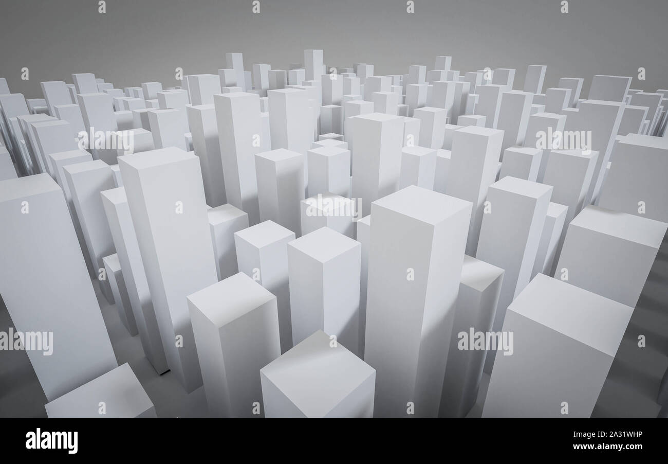 white 3D cityscape blocks model render illustration Stock Photo - Alamy