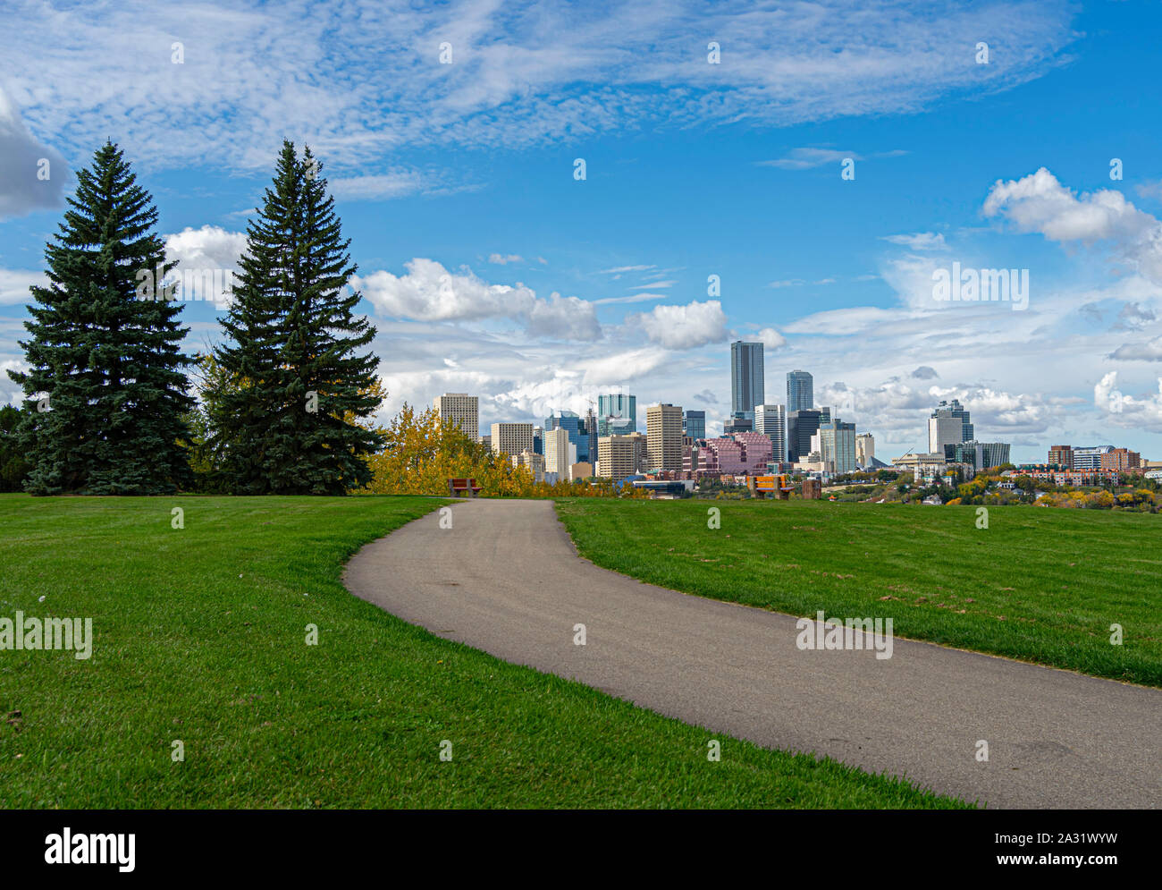 Pathway with a view of downtown Edmonton, Alberta, Canada Stock Photo ...