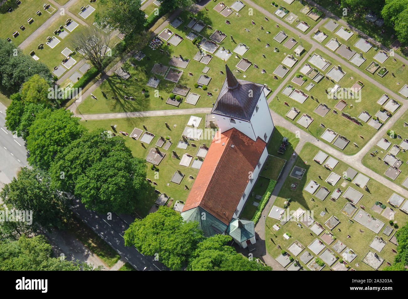 Aerial view of a church Stock Photo - Alamy