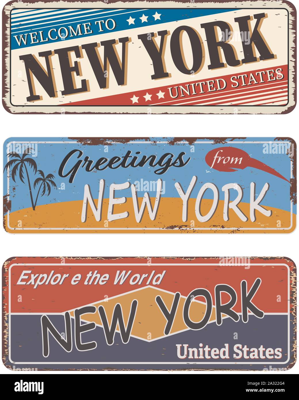 Vintage tin sign NEW YORK Retro souvenirs or old paper postcard ...