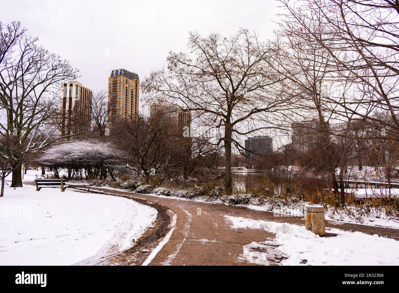 Winter Scene in Lincoln Park Chicago near North Pond with Snow Stock ...