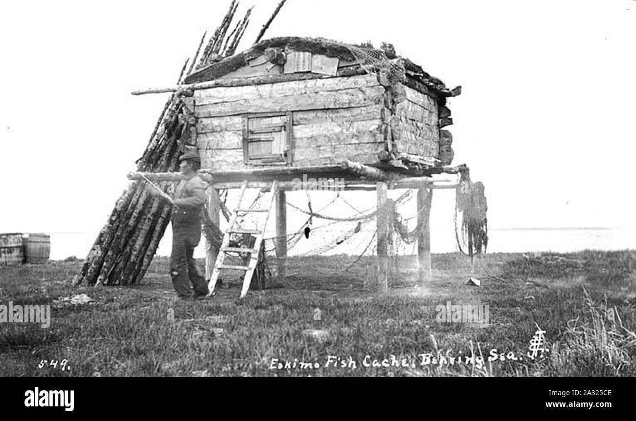 Eskimo fishing cache Bering Sea ca 1912 (THWAITES 117 Stock Photo - Alamy