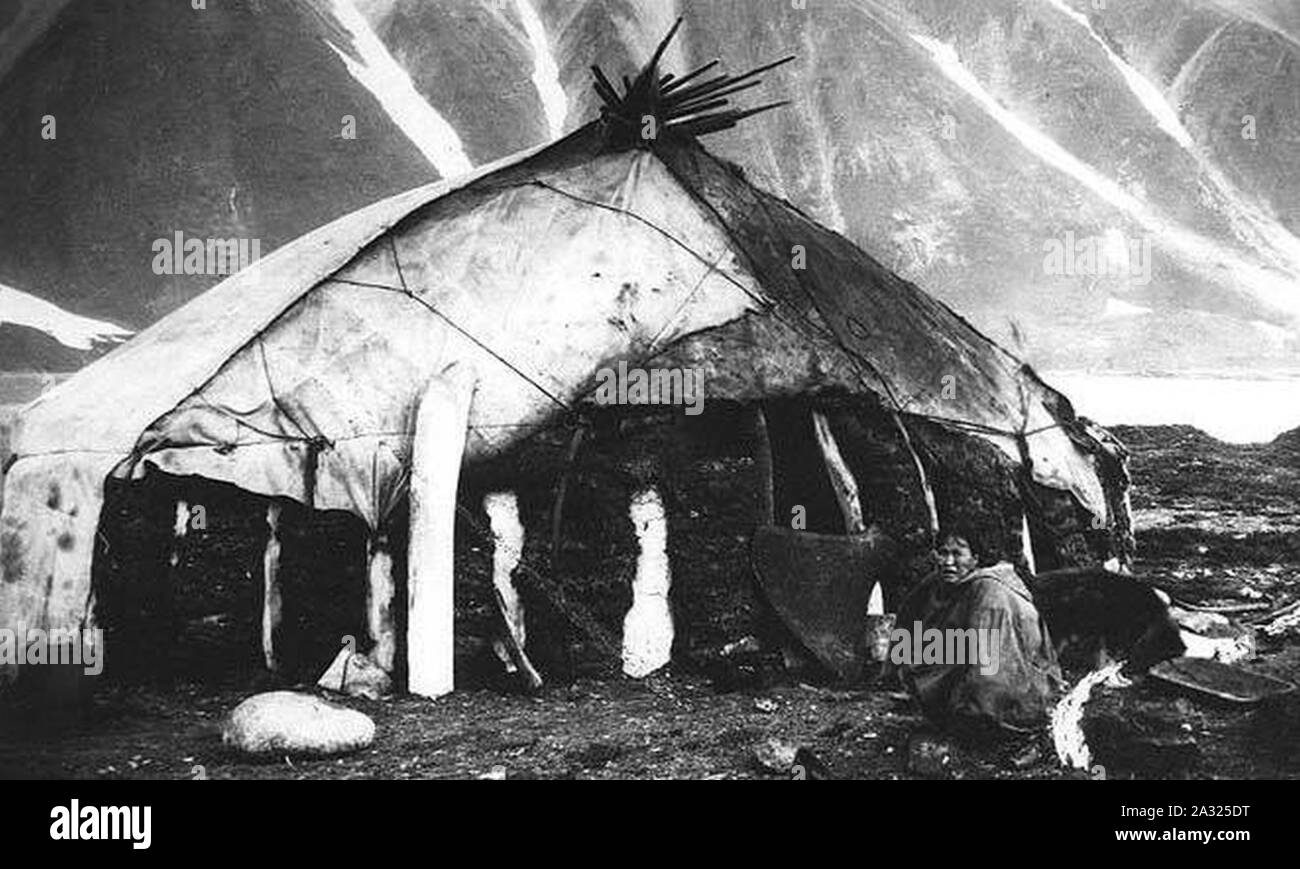 Eskimo igloo Plover Bay ‘built of sod and whale bone and roofed with ...