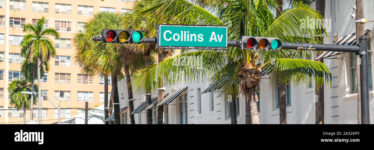 street sign of famous Collins Avenue in Miami, Florida, USA Stock Photo ...