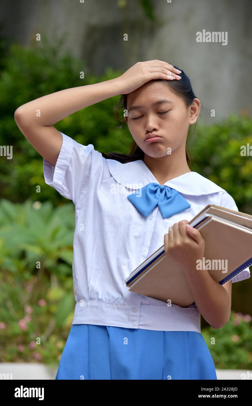 Student Teenager School Girl And Memory Loss With School Books Stock ...