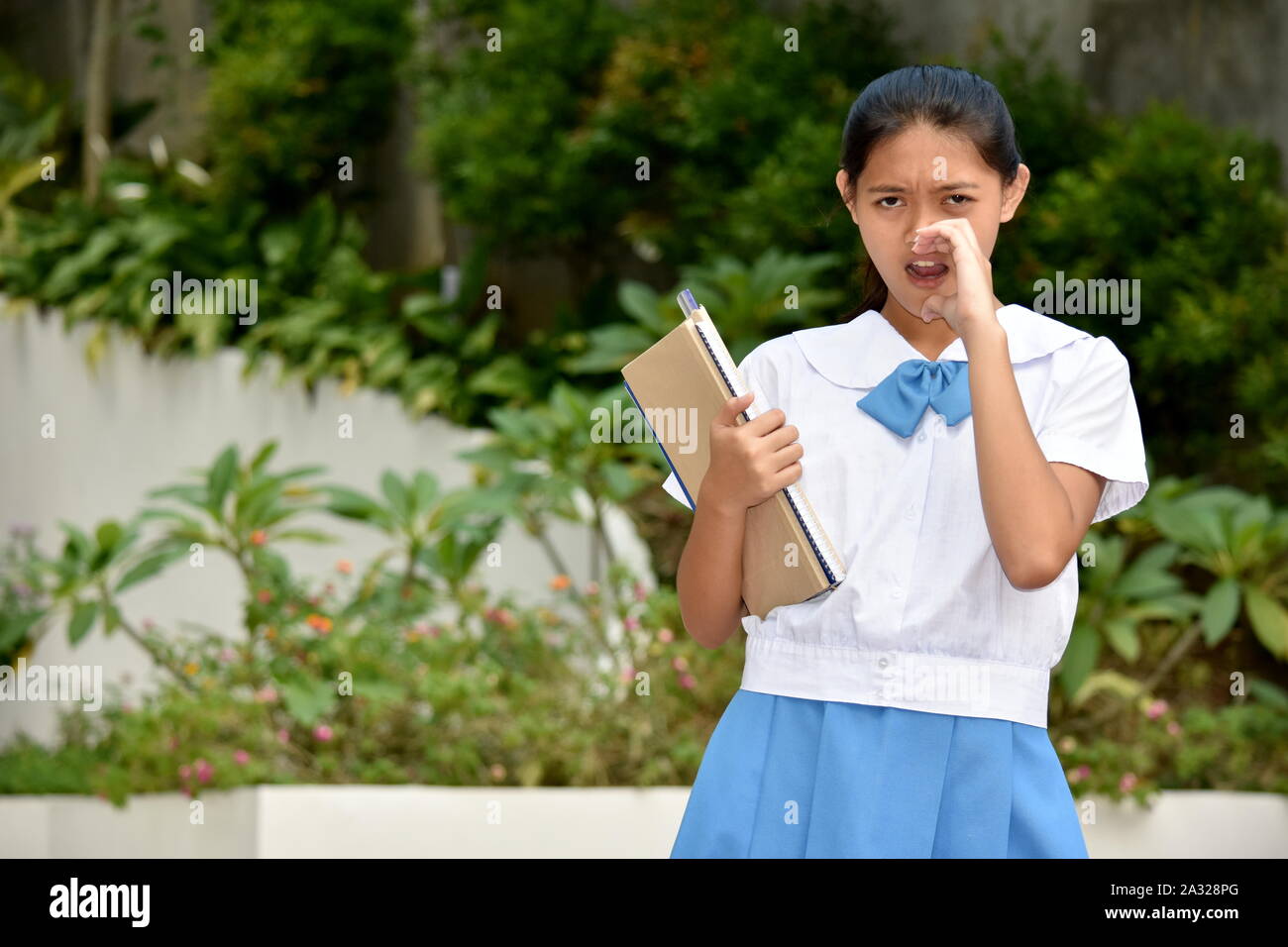 Shouting Beautiful Minority Female Student With School Books Stock ...
