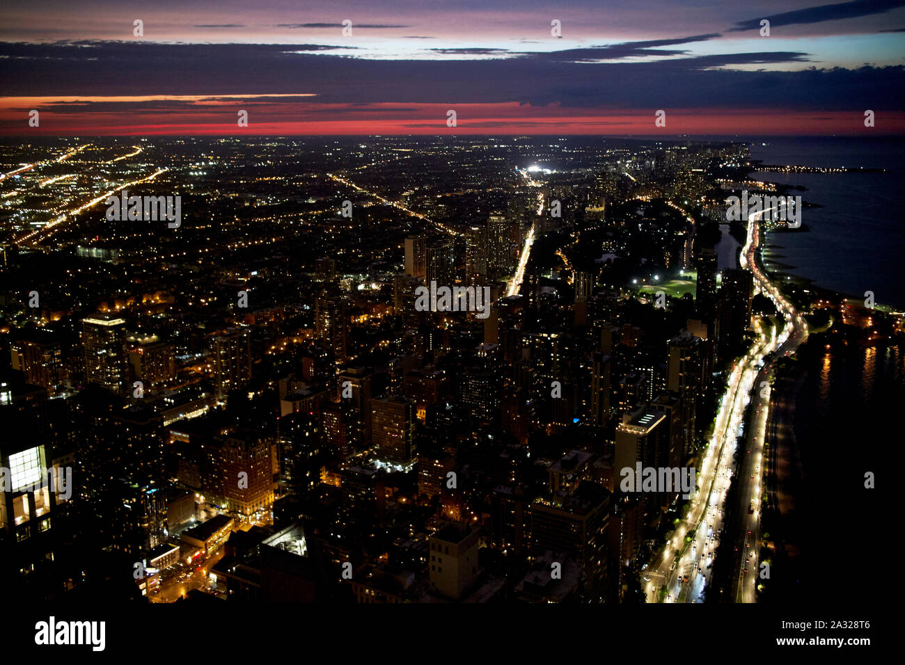 looking north along lakeshore drive and lake michigan from 360 chicago ...