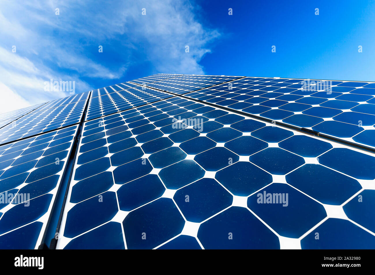 Monocrystalline photovoltaic solar cell panels producing electricity ...