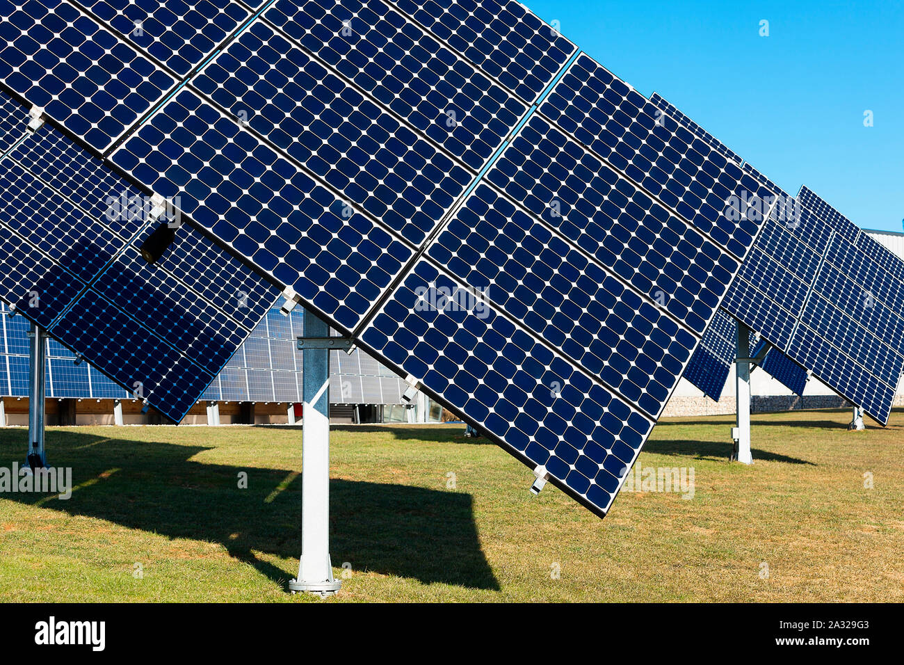 Monocrystalline photovoltaic solar cell panels producing electricity ...