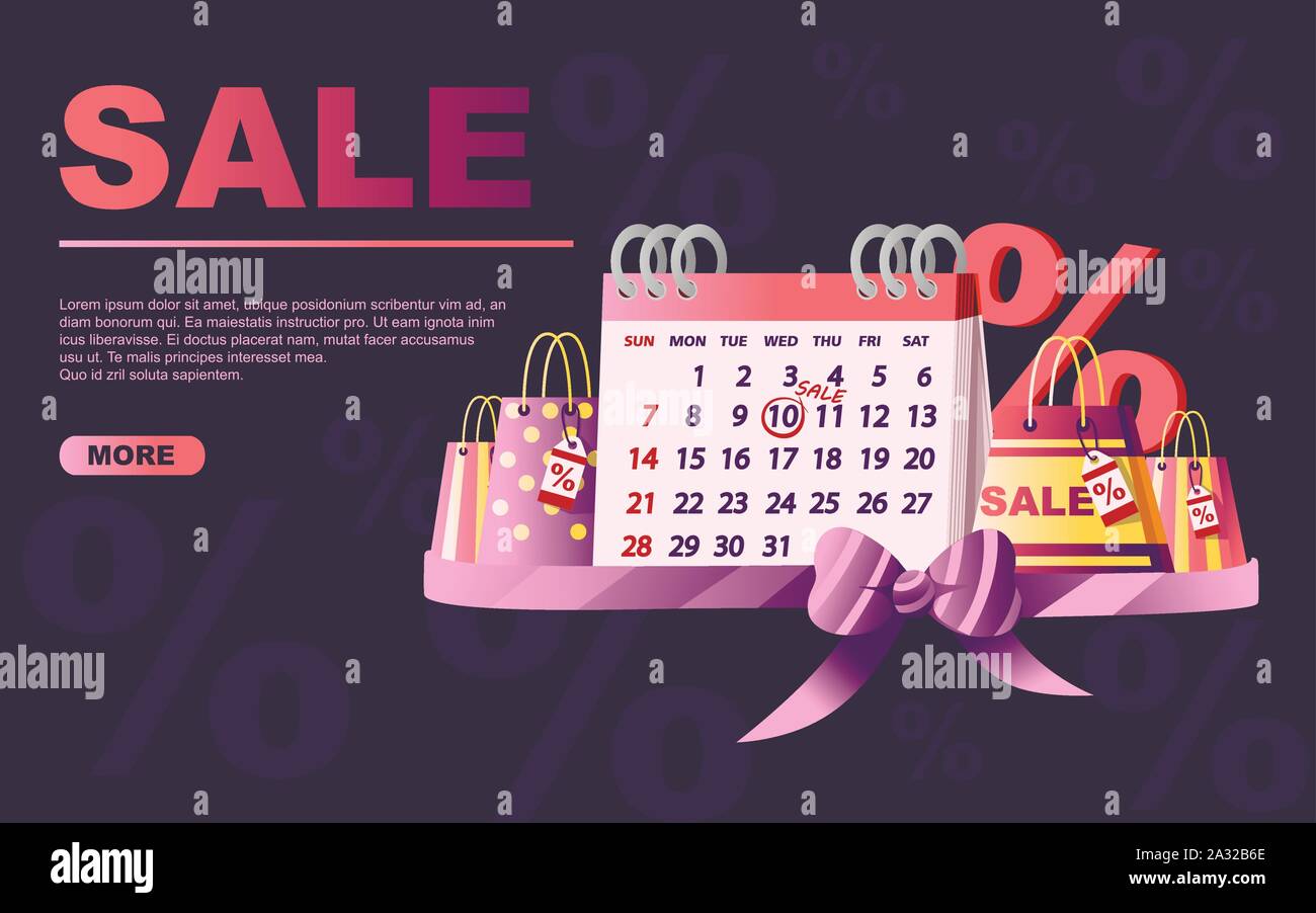 Table calendar with SALES date shopping bags and percentage symbol sale ...