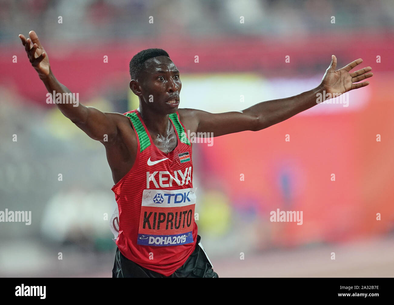 Doha, Qatar. 4th Oct, 2019. Conseslus Kipruto of Kenya winning gold in ...