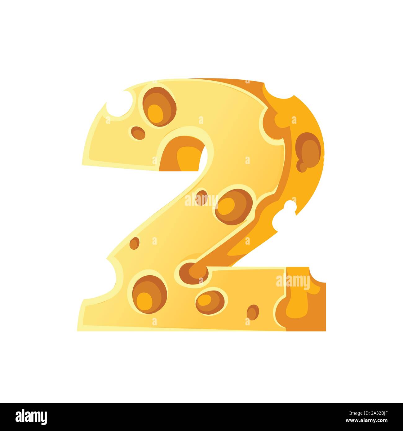Cheese number 2 style cartoon food design flat vector illustration ...