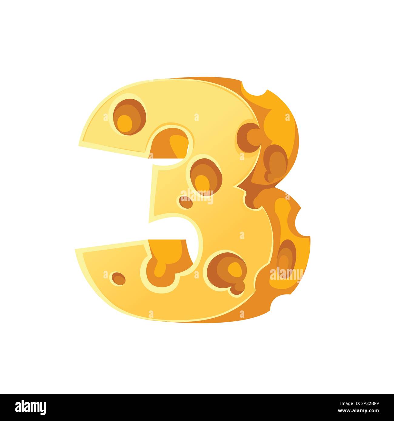 Cheese number 3 style cartoon food design flat vector illustration ...